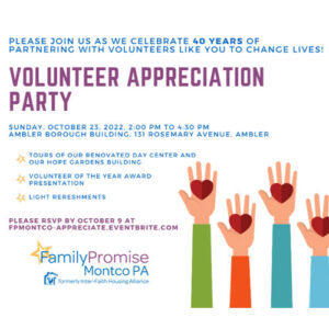 The Volunteer Party Is Just a Month Away! - Family Promise Montco PA